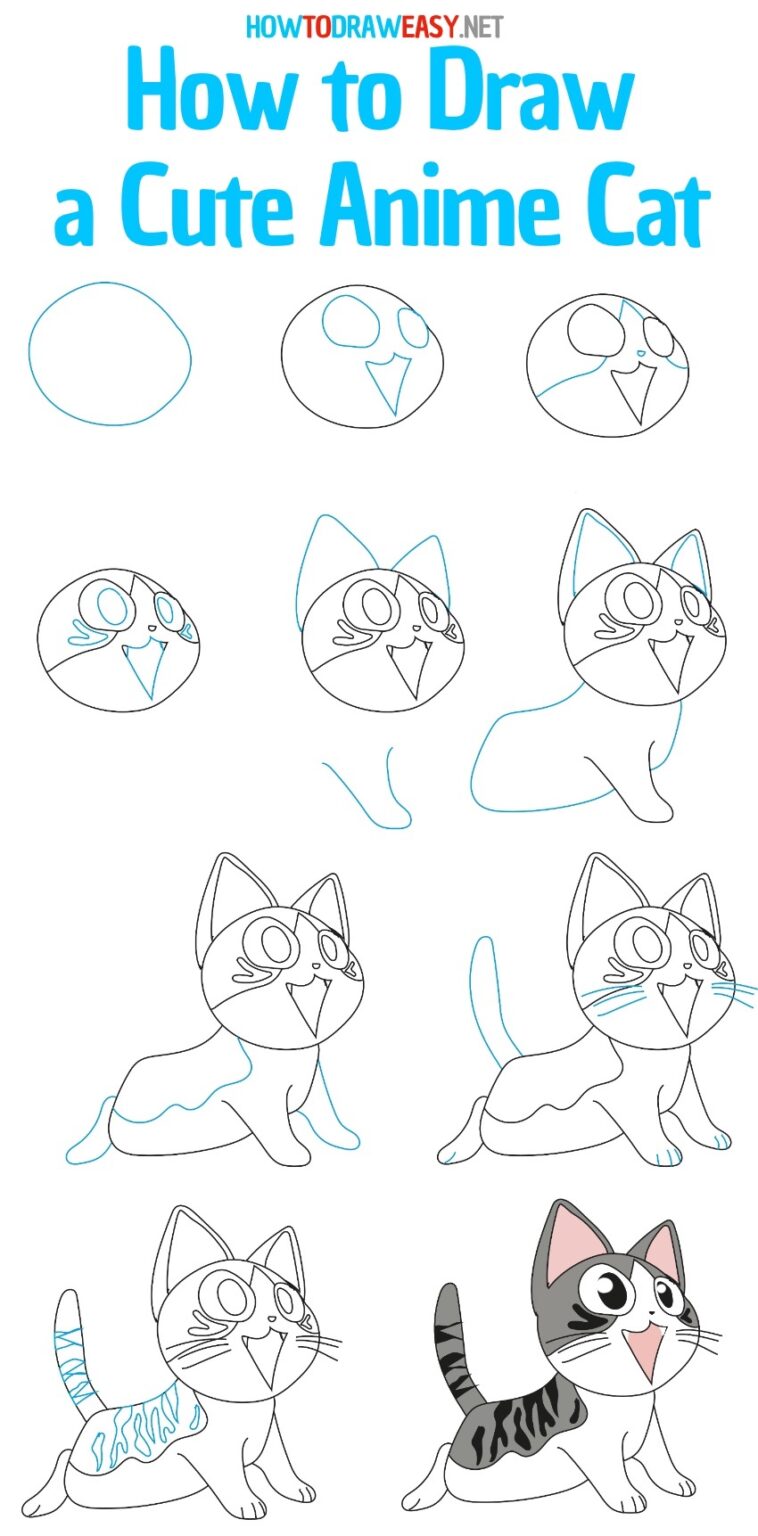 How to Draw a Cute Anime Cat - How to Draw Easy