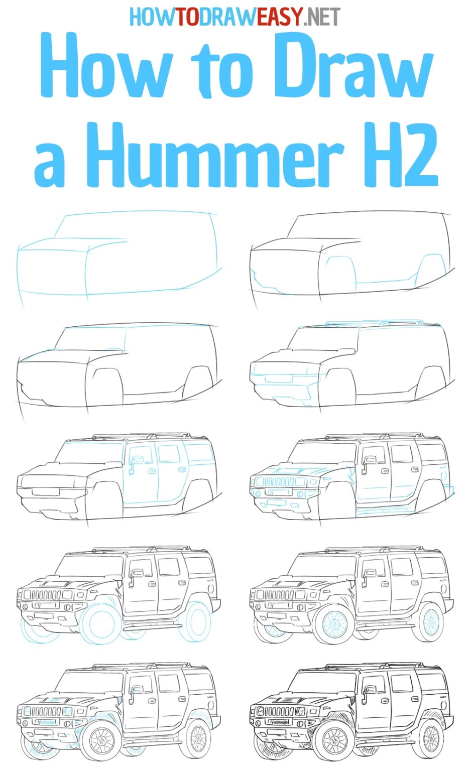 How to Draw a Hummer H2 - How to Draw Easy