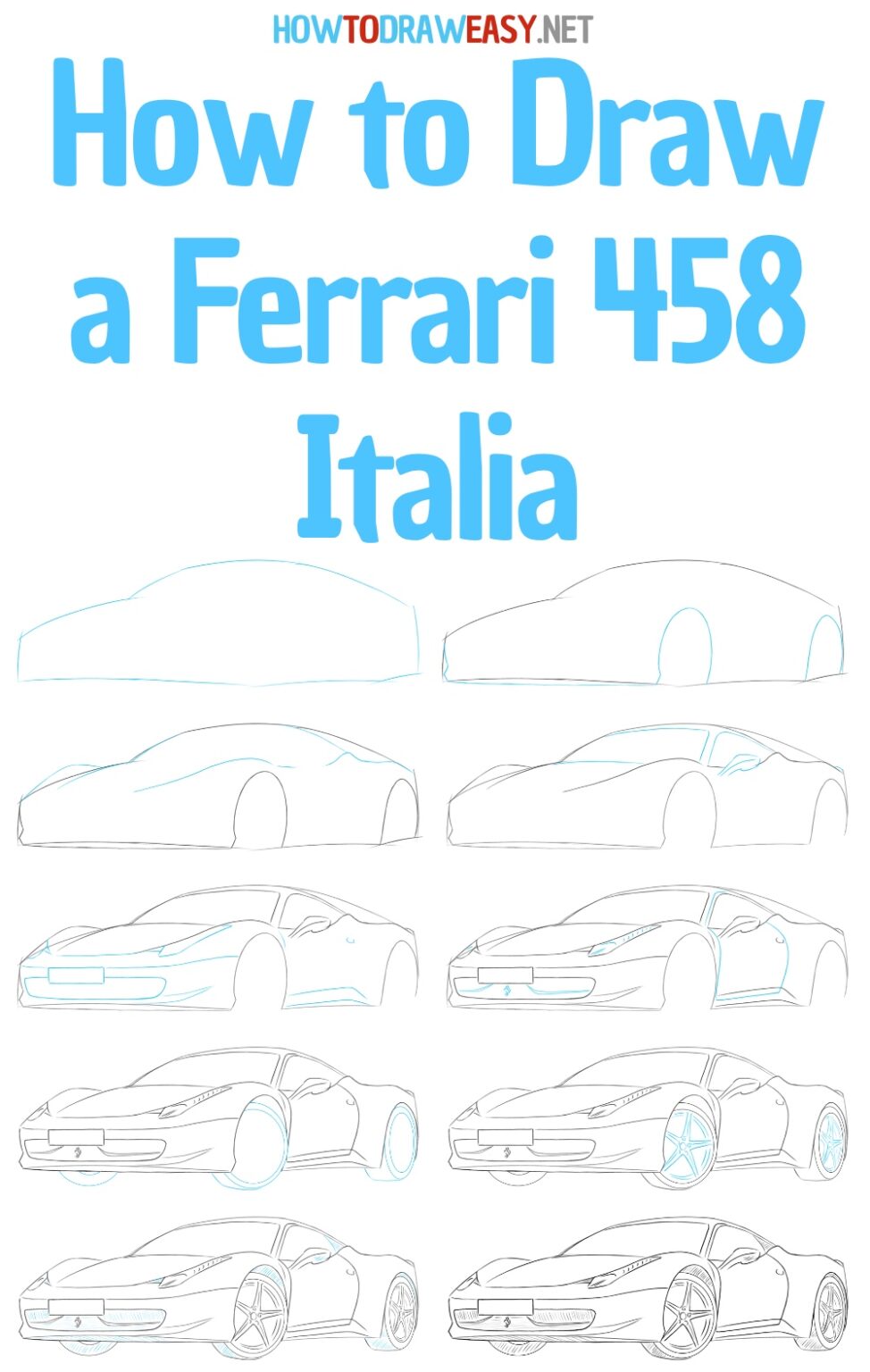 How to Draw a Ferrari 458 Italia - How to Draw Easy