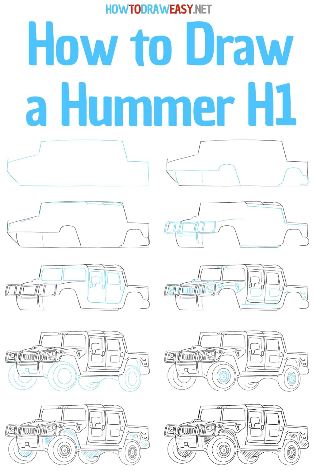 How to Draw a Hummer H1 - How to Draw Easy