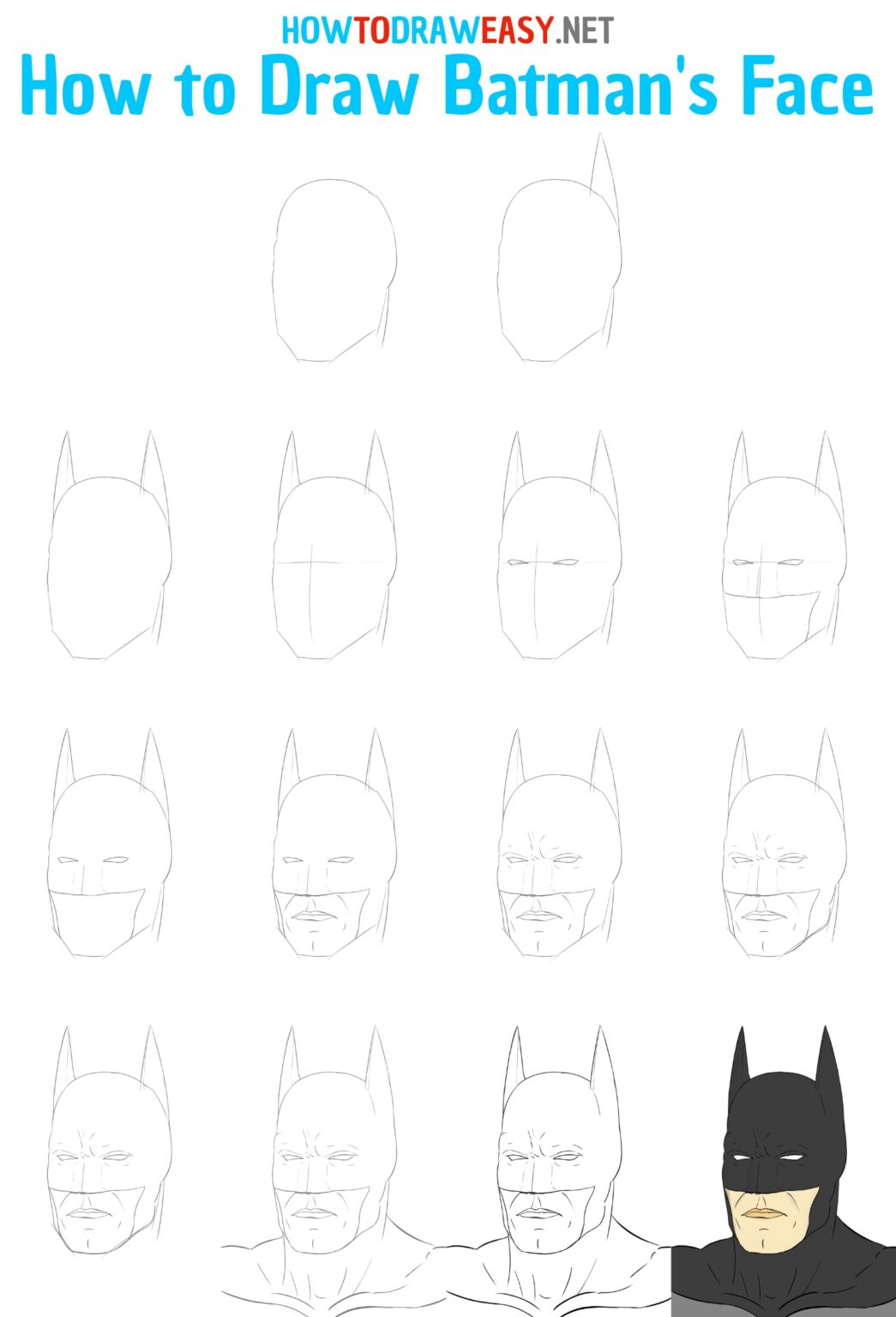 How to Draw Batman's Face - How to Draw Easy