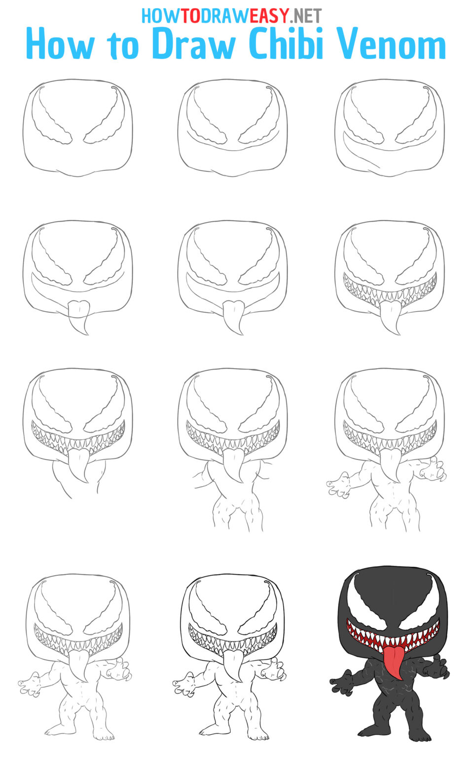 How to Draw Chibi Venom - How to Draw Easy