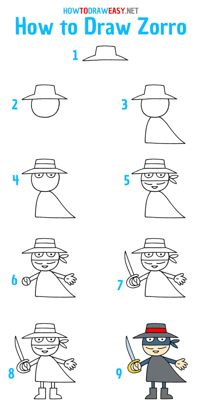 How to Draw Zorro for Kids - How to Draw Easy