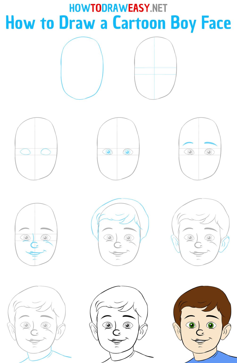 How to Draw a Cartoon Boy's Face - How to Draw Easy