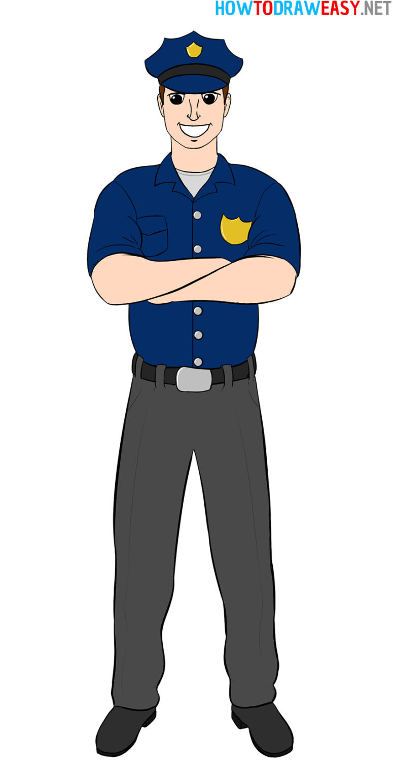 How to Draw a Police Officer Easy - How to Draw Easy