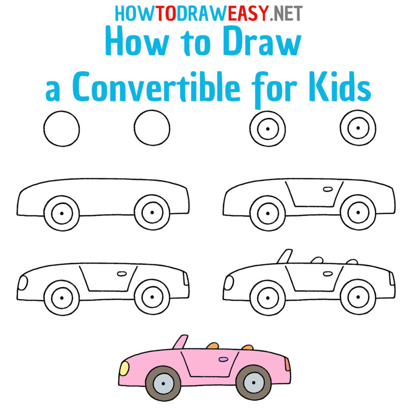 How to Draw a Convertible Car for Kids - How to Draw Easy