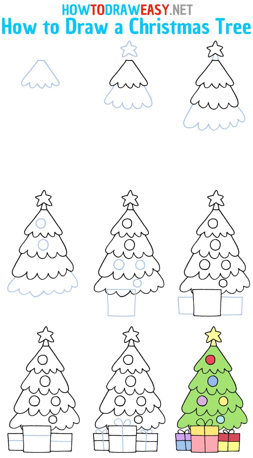 How to Draw a Christmas Tree Step-by-Step - How to Draw Easy