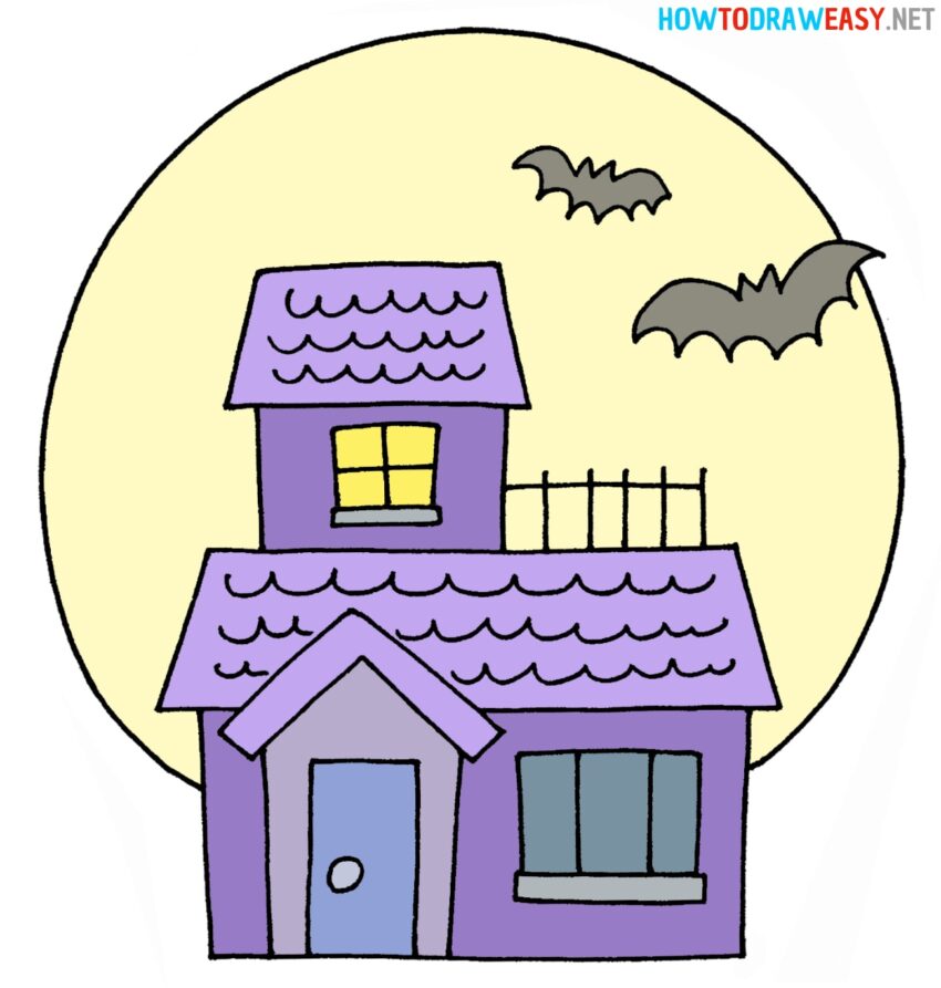 How to Draw a Haunted House Step-by-Step - How to Draw Easy