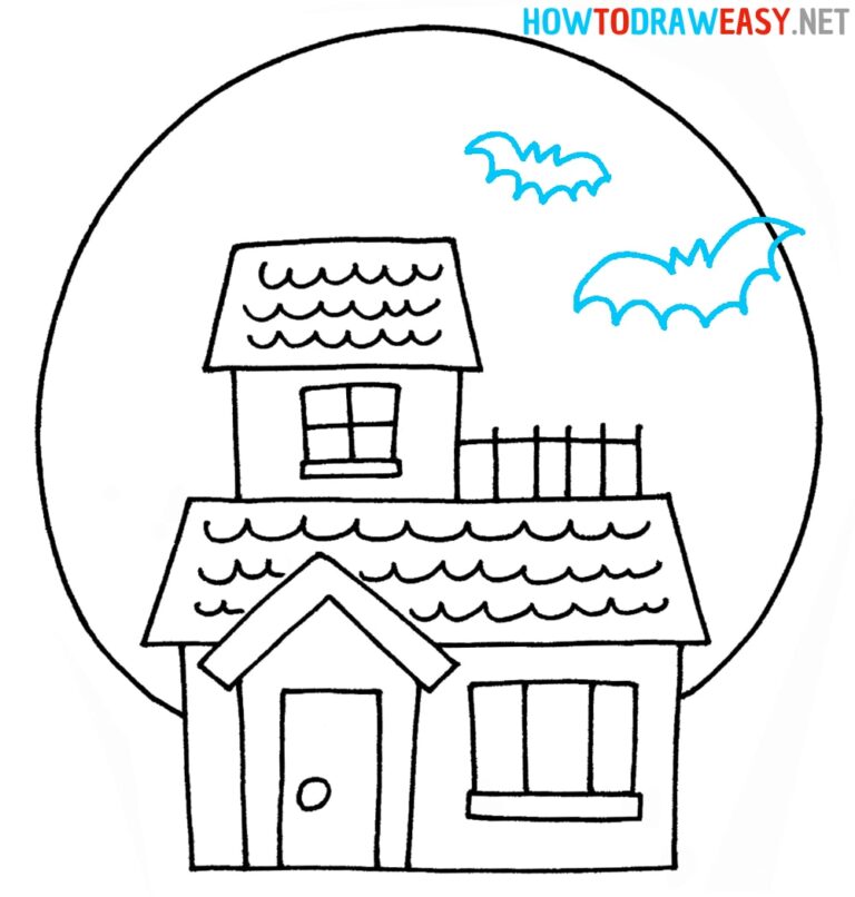 How to Draw a Haunted House Step-by-Step - How to Draw Easy
