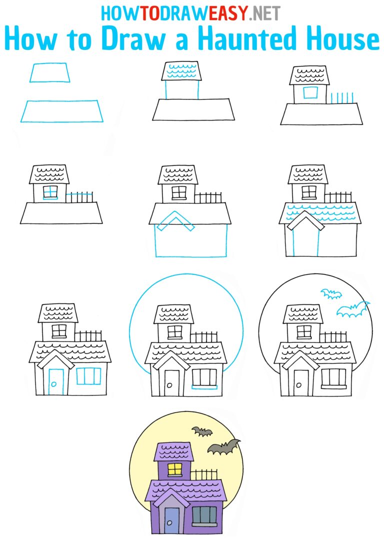 How to Draw a Haunted House Step-by-Step - How to Draw Easy
