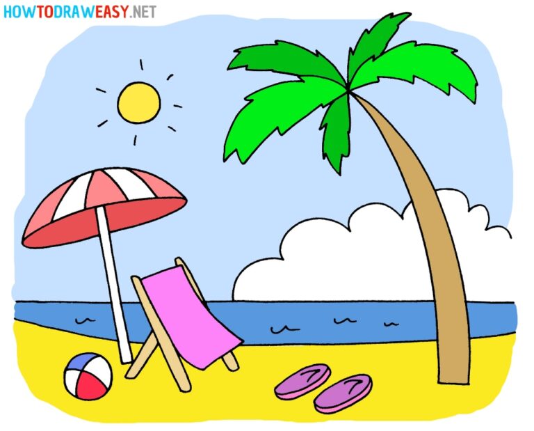 How to Draw a Beach - How to Draw Easy
