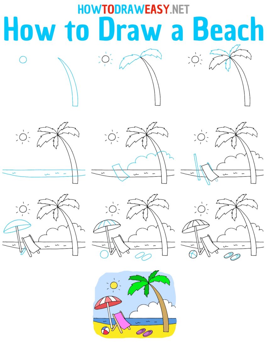 How to Draw a Beach - How to Draw Easy