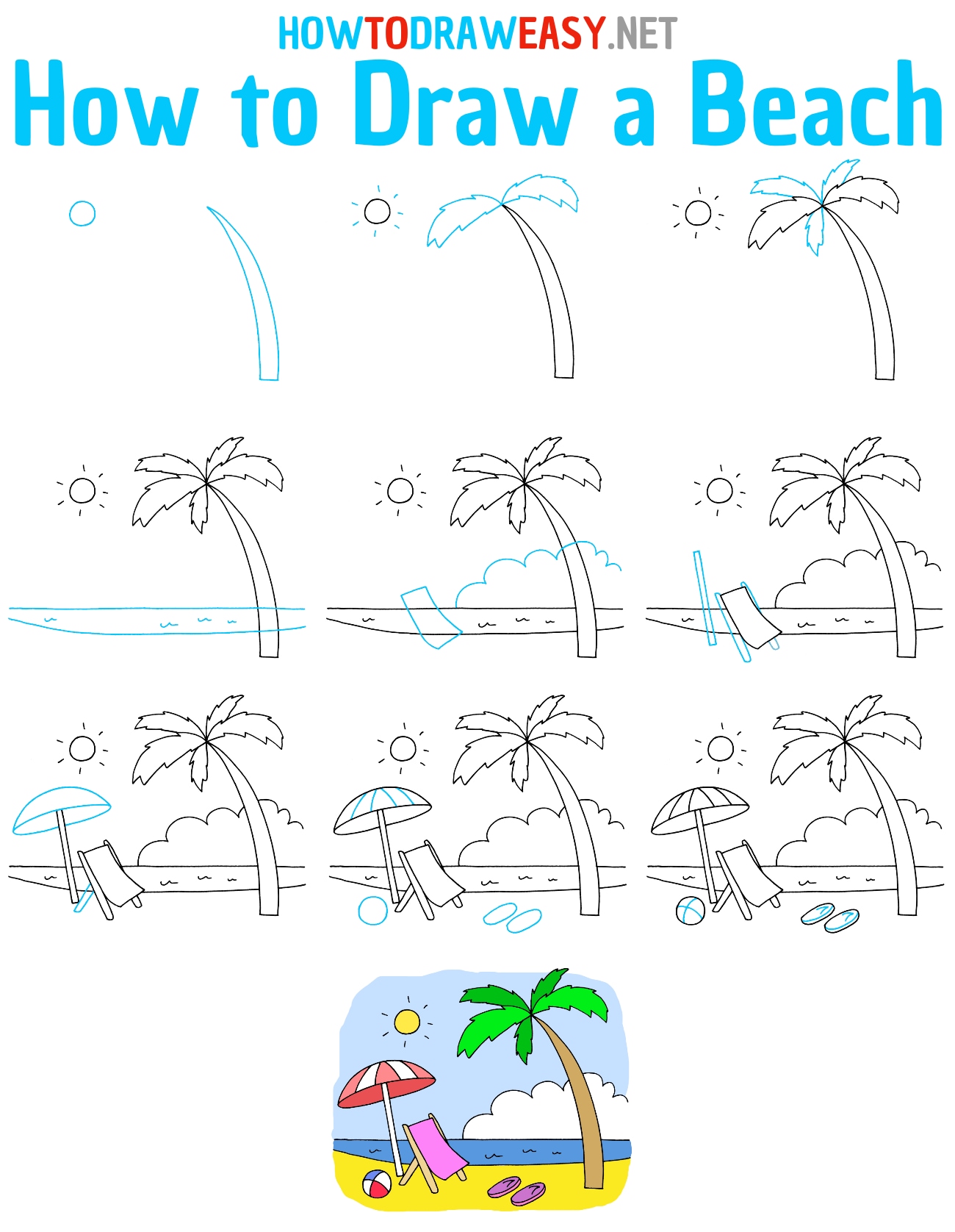 How To Draw A Beach Draw For Kids