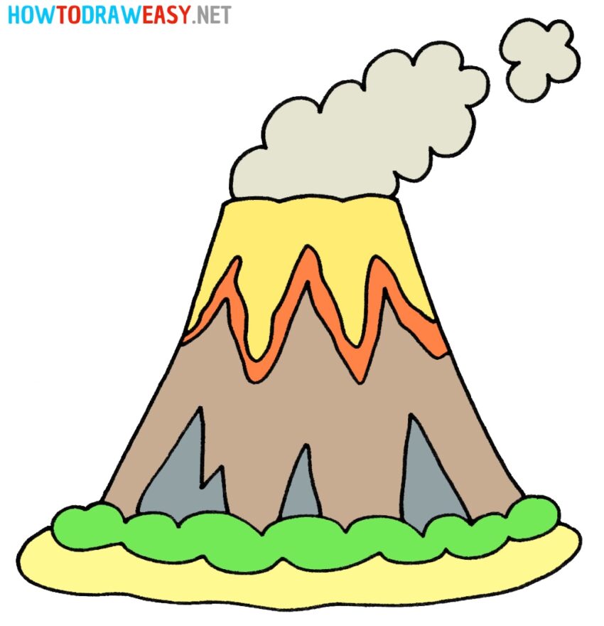 How to Draw a Volcano - How to Draw Easy