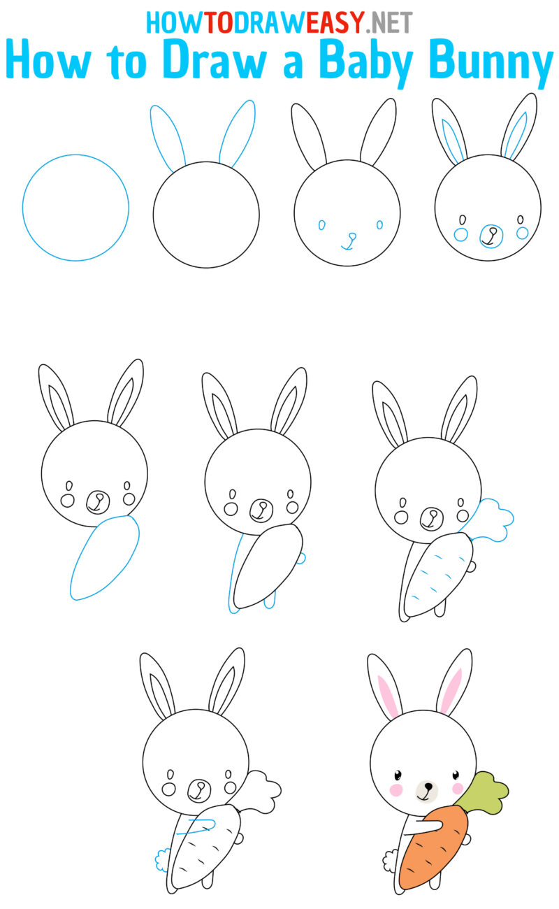 How to Draw a Cartoon Baby Bunny - How to Draw Easy